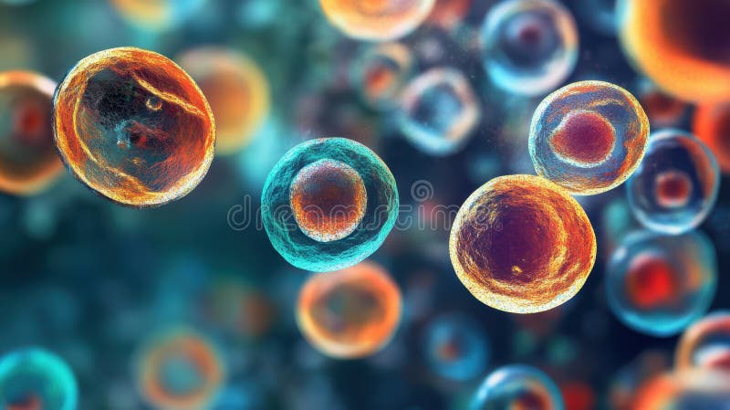 Colorful Pluripotent Stem Cells Viewed Under a Microscope Stock ...