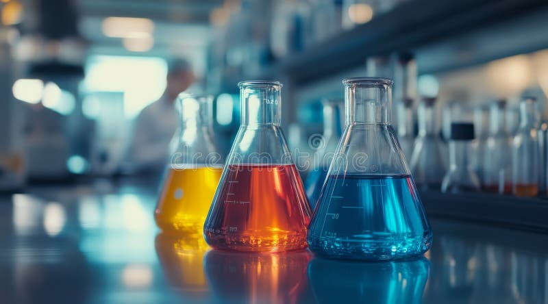 Vibrant and Colorful Laboratory Flasks Displayed in a Modern Laboratory ...