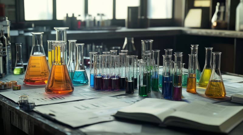 This is a Vibrant and Colorful Laboratory Setup Featuring Various ...