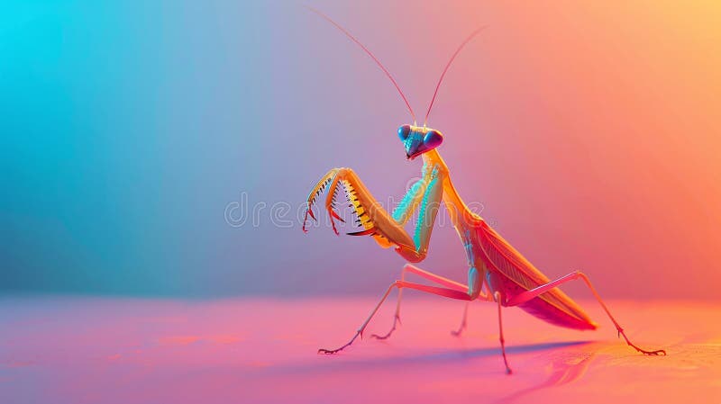 A Vibrant and Colorful Mantis Displayed Against a Gradient Background ...