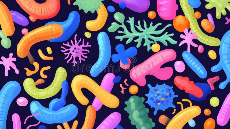 Vibrant and Colorful Microbiome Illustration Featuring Various Shapes ...