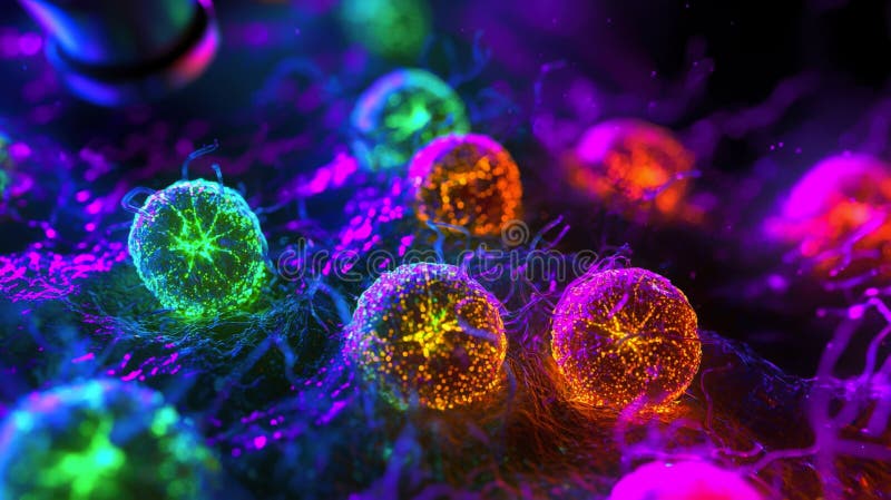 Vibrant Colorful Microorganisms Illuminated Under a Microscope in a ...
