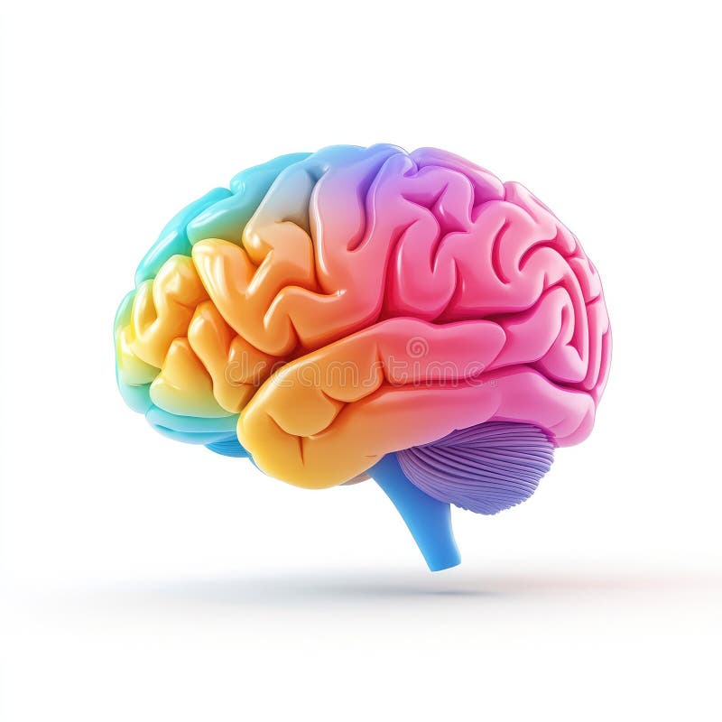 Colorful Human Brain Anatomy, 3D Render, Medical Illustration Stock ...