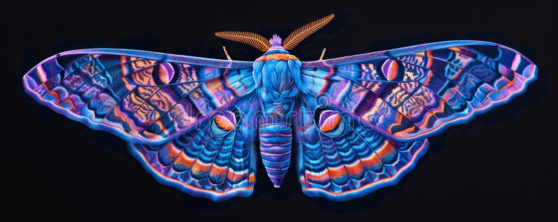 Vibrant Colorful Moth with Detailed Patterns on Black Background Stock ...