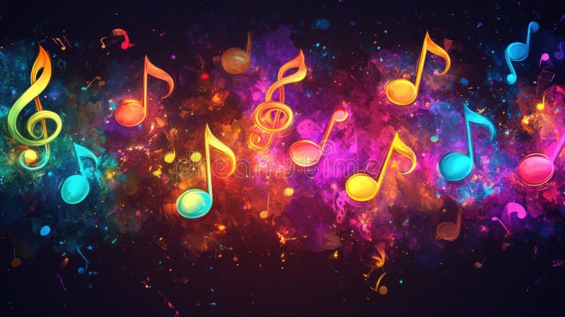 Vibrant Colorful Music Notes on Dynamic Abstract Background Stock Photo ...