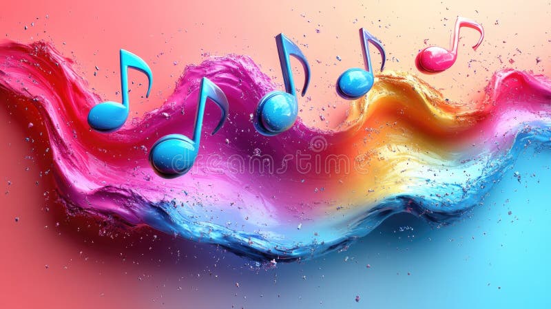 Vibrant Colorful Musical Notes Floating on Abstract Wave Background ...