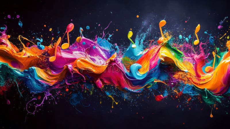 Vibrant Colorful Paint Splash Music Notes Abstract Background Stock ...