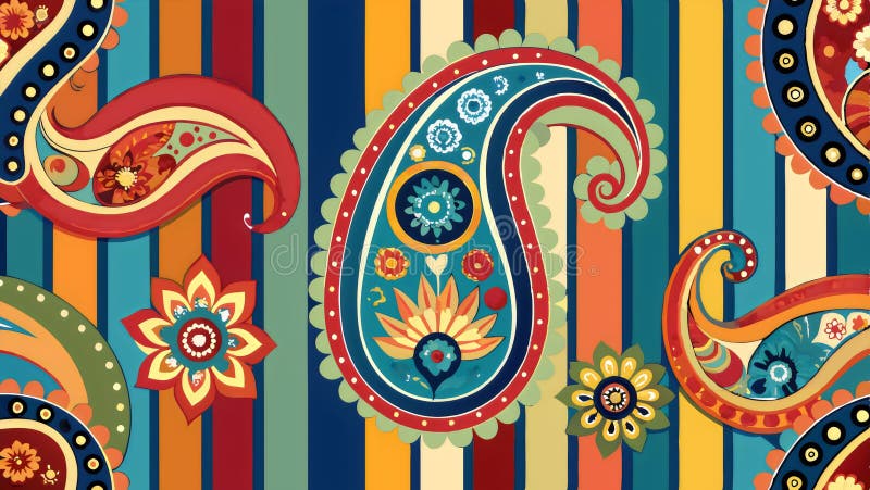 Vibrant Colorful Paisley Floral Design Elements Abstract Art Stock ...