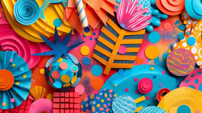 Vibrant and Colorful Paper Arts Collage with Geometric Shapes and ...