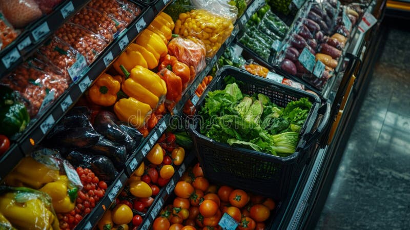 Vibrant Colorful Produce Display in Grocery Store Stock Illustration ...