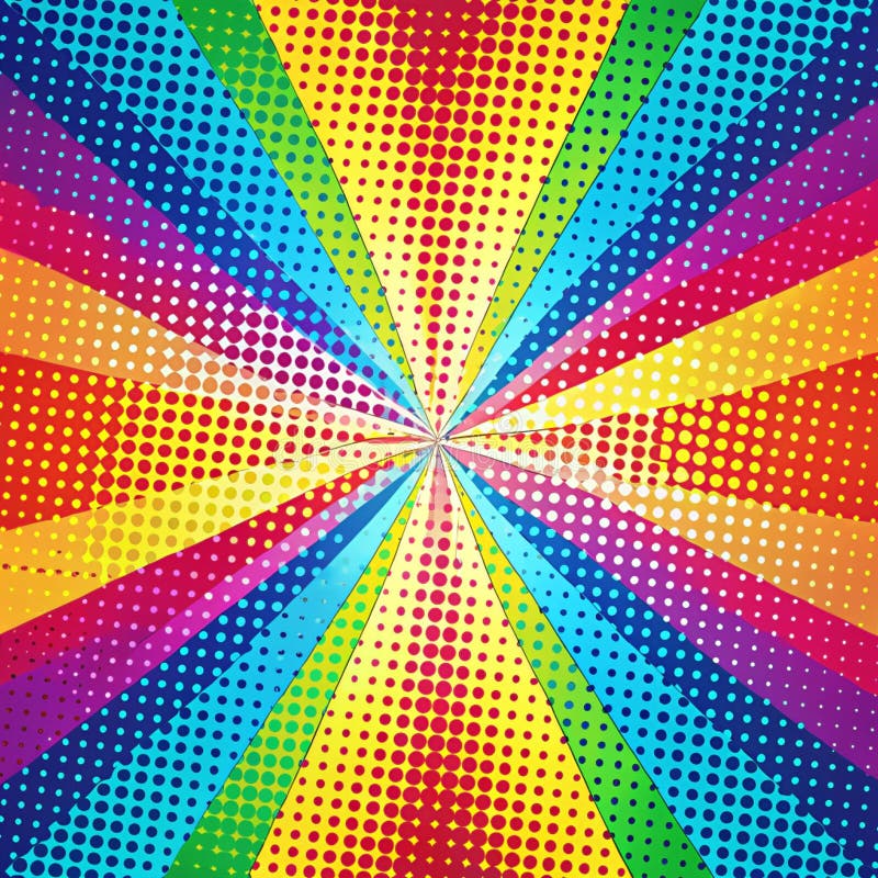 Vibrant, Colorful, Radiating Pattern with Halftone Effect Stock ...
