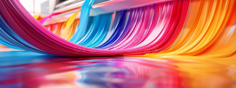 Vibrant Colorful Ribbons Flowing from a Printer in a Dynamic Display of ...