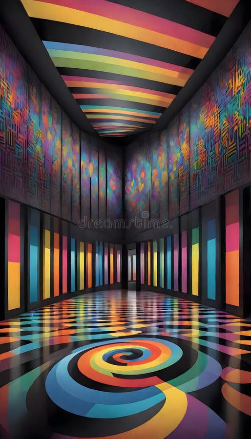 Vibrant, Colorful Room with Psychedelic Patterns on the Walls, Ceiling ...