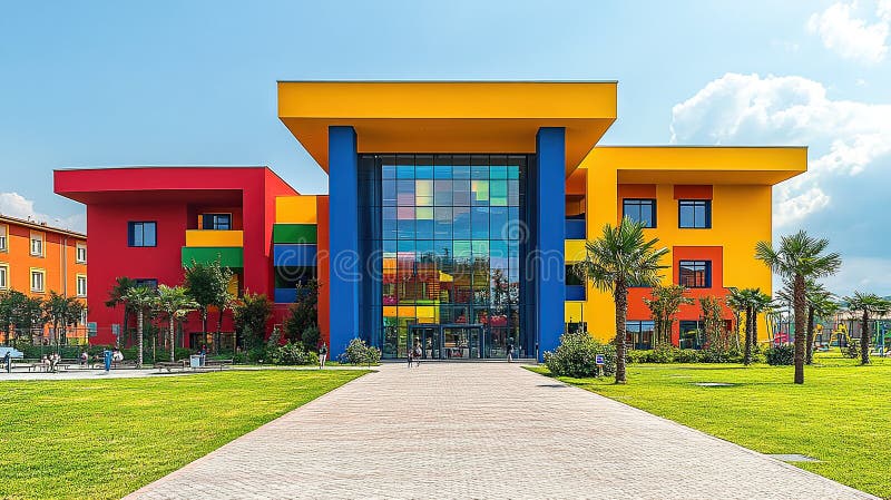Vibrant Colorful School Building with Modern Architecture Stock ...