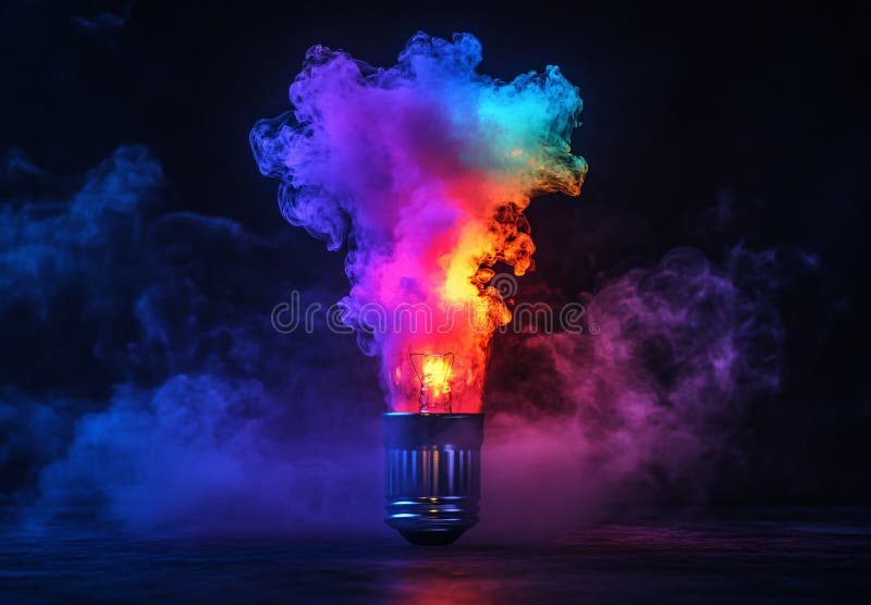 Vibrant Colorful Smoke Erupting from Light Bulb High Quality Image ...