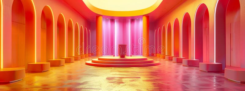 Vibrant Colorful Stage with Three-dimensional Arches in a Modern Design ...