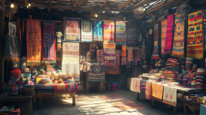Vibrant Colorful Textile Market Stall Display Stock Illustration ...