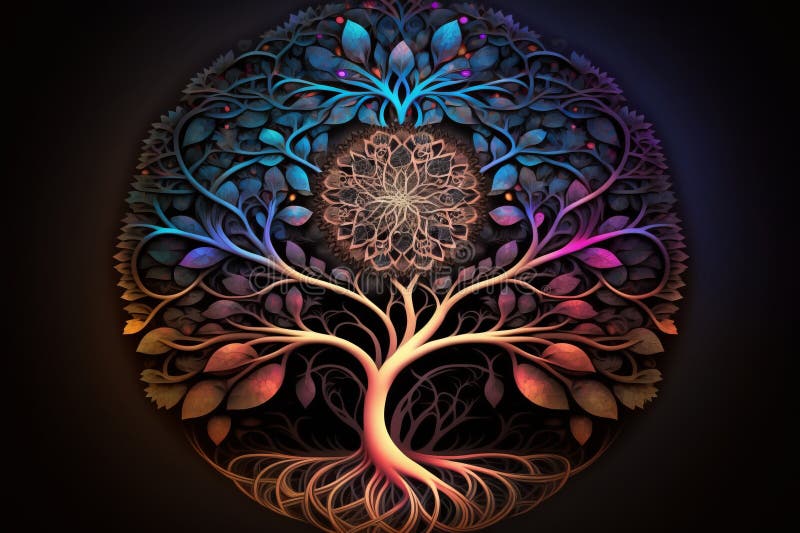 A Vibrant, Colorful Tree of Life Design with Intricate Details. Stock ...