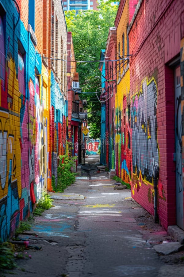 Vibrant and Colorful Wall Graffiti in an Alley during Daytime. Stock ...