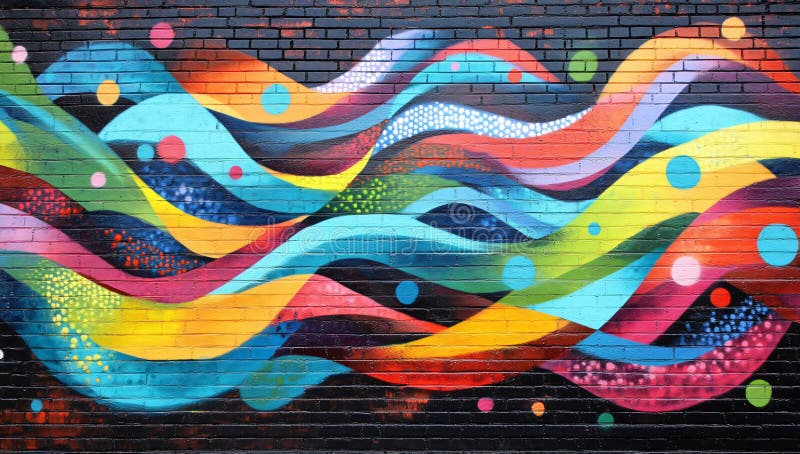 Vibrant Colorful Waves Abstract Graffiti Brick High Quality Image Stock ...