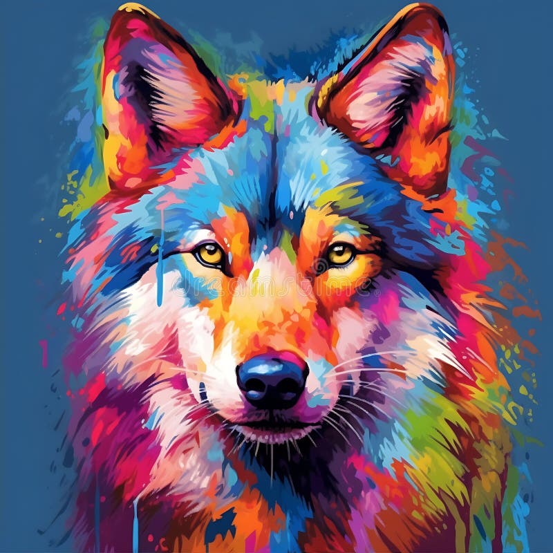 Vibrant, Colorful Wolf Illustration with Bold Artistic Flair. Stock ...
