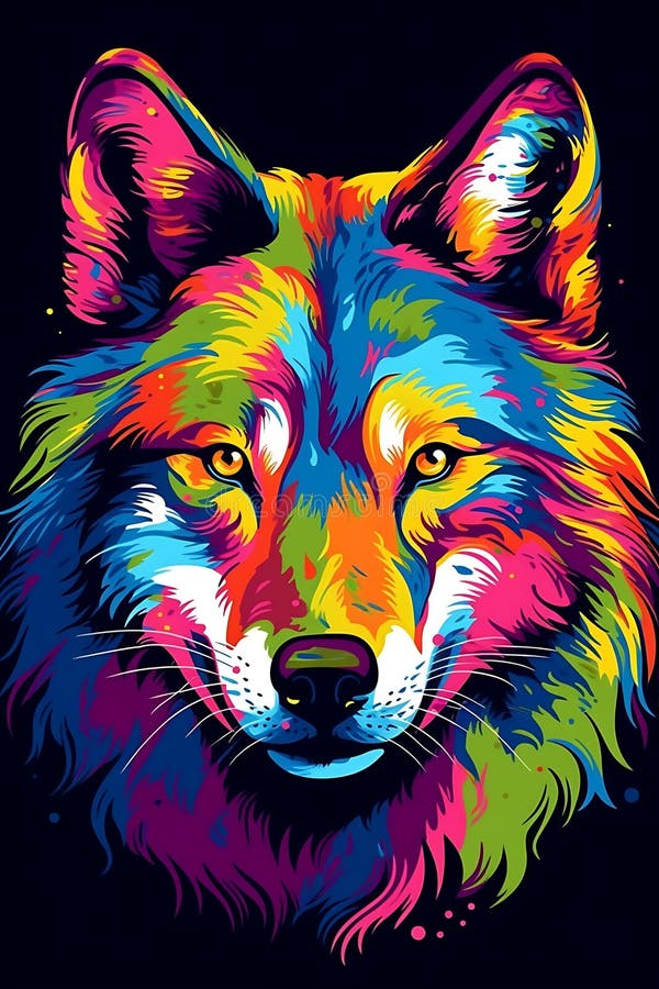Vibrant, Colorful Wolf Illustration with Bold Hues and Striking ...