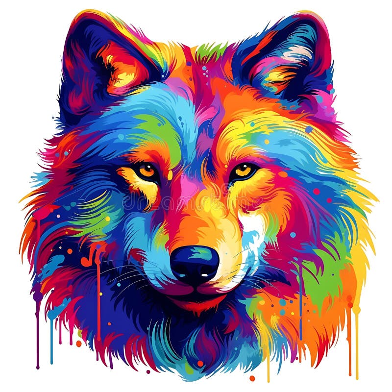 Vibrant, Colorful Wolf Illustration with Bold Patterns and Textures ...