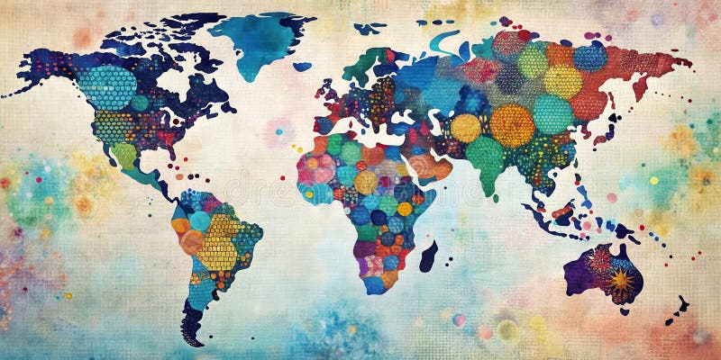 A Vibrant, Colorful World Map Design Featuring an Artistic Textured ...