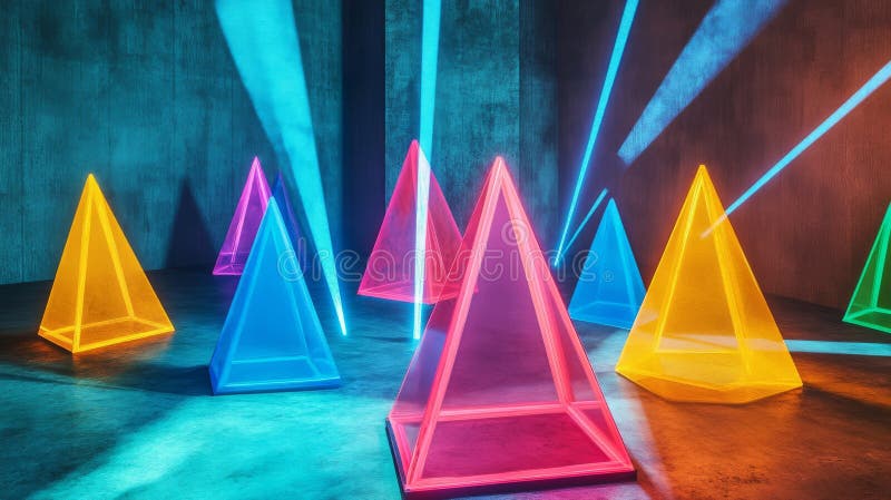 Vibrant Colors and Abstract Geometric Shapes are Highlighted by Glowing ...