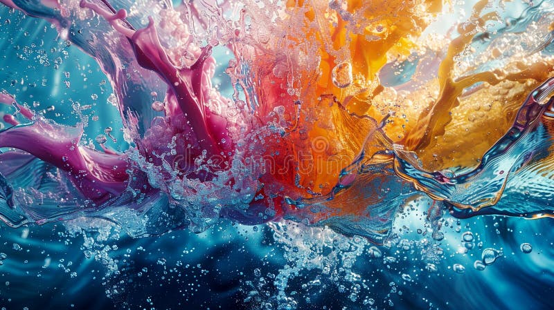 Vibrant Colors Blending Underwater in a Dynamic Splash Captured in ...