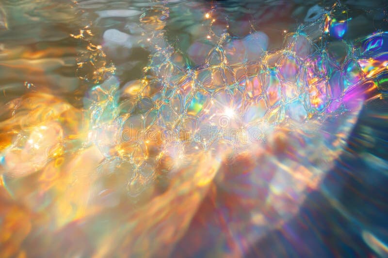 Colorful Reflections and Bubbles in a Shimmering Water Surface Stock ...