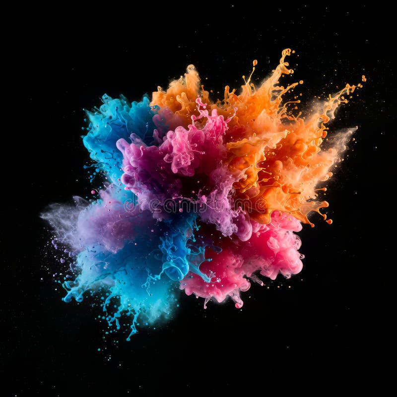 Colorful Ink Explosion on Black Background Dynamic Abstract Art Stock ...