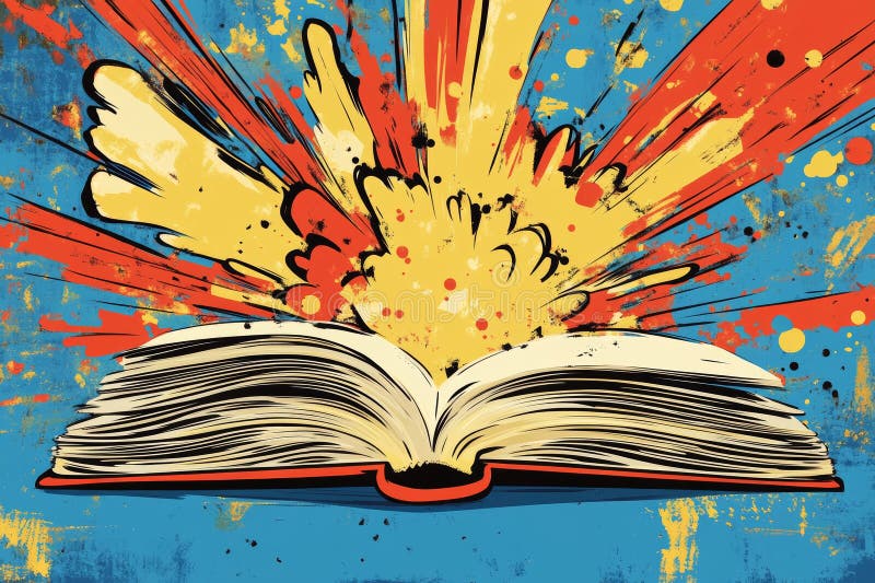 Vibrant Colors Bursting Around an Open Book in a Pop Art Design Stock ...