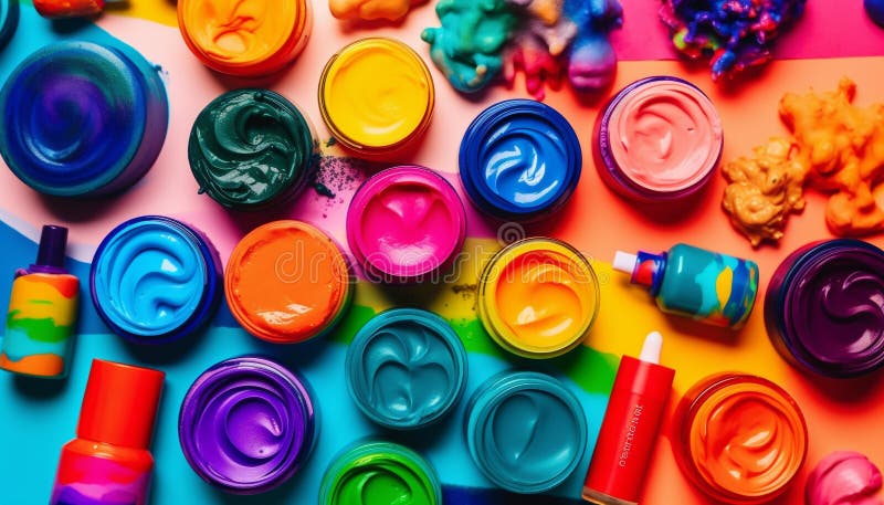 Vibrant Colors in Childhood Paint Set Collection Generated by AI Stock ...