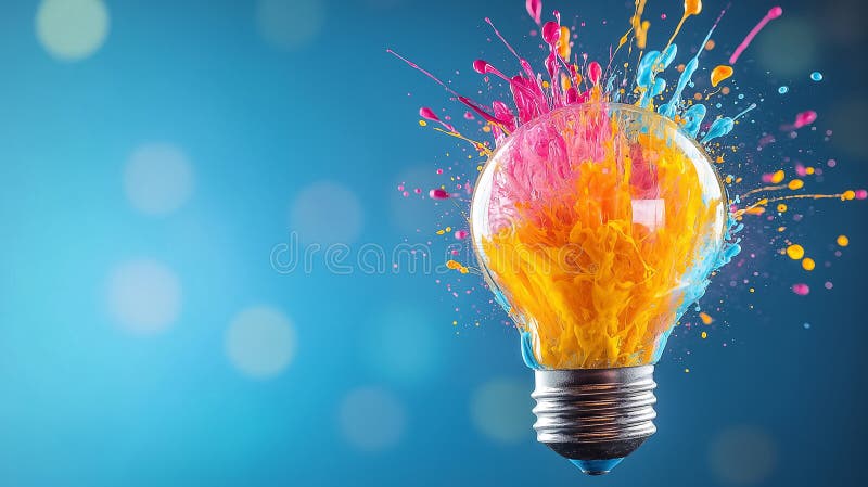 Vibrant Colors Explode from a Light Bulb, Embodying Creativity and ...