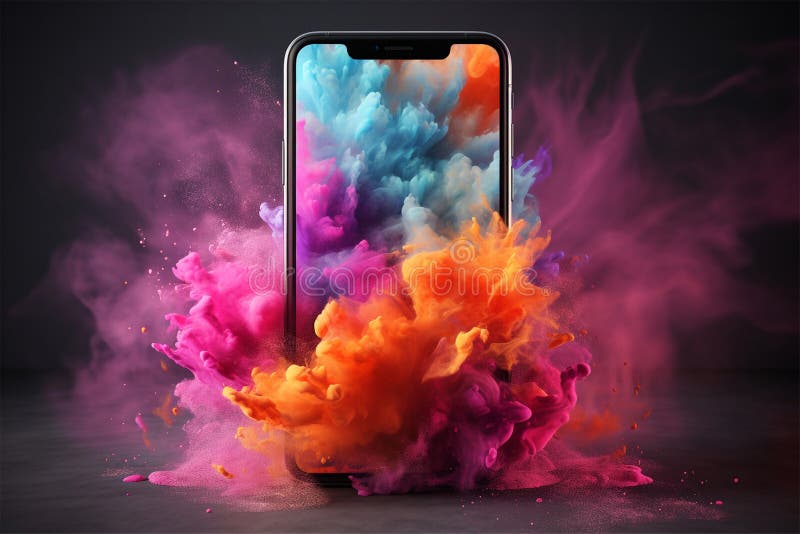 Vibrant Colors Exploding from Smartphone Screen Stock Illustration ...
