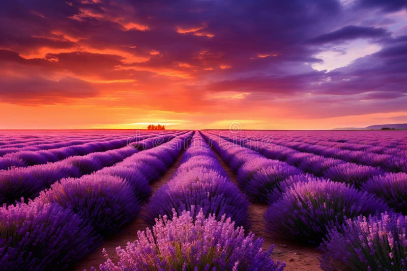 The Vibrant Colors of a Field of Lavender Stock Illustration ...