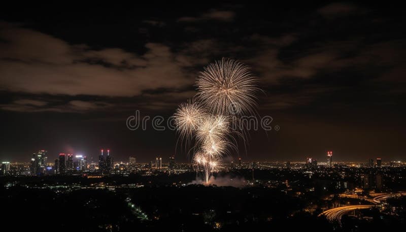 Vibrant Colors Ignite City Skyline in Celebration Generated by AI Stock ...