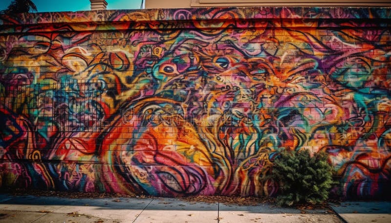 Vibrant Colors Illuminate the Multi Colored Graffiti Mural on the Dirty ...