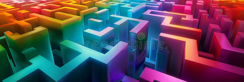 Vibrant Colors Leading the Way through a Maze of Digital Art Stock ...