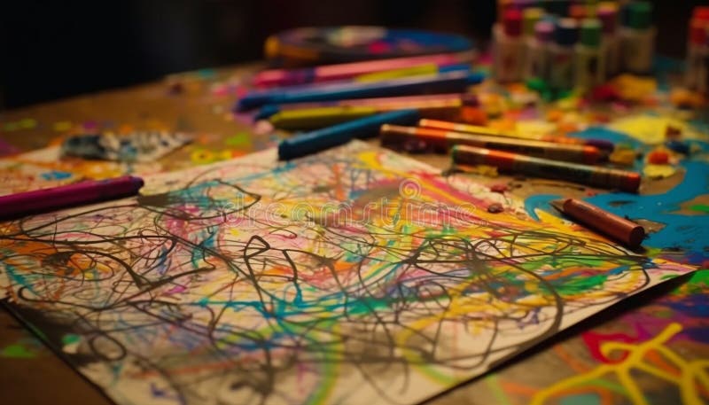 Vibrant Colors on Messy Table Inspire Creativity Generated by AI Stock ...
