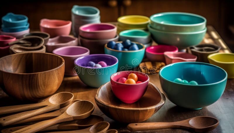 Vibrant Colors of Pottery Collection on Table Generated by AI Stock ...