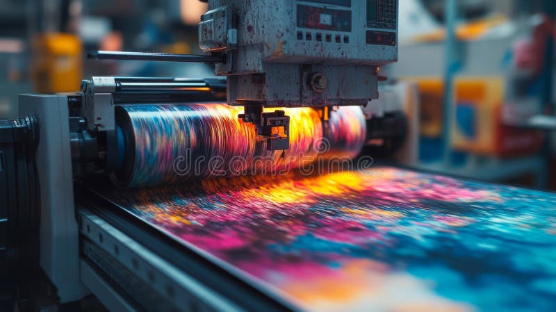 Vibrant Colors Print Rolling Off Industrial Printing Press Stock ...
