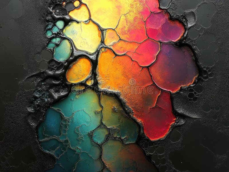 Vibrant Colors Reflect in Puddle from Sunlight on Wet Asphalt Creating ...