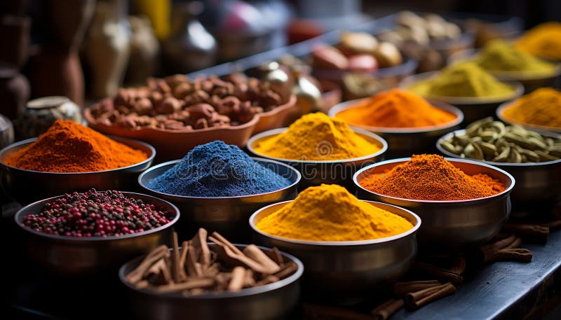 Vibrant Colors of Spices in a Row, Selling Freshness and Variety ...