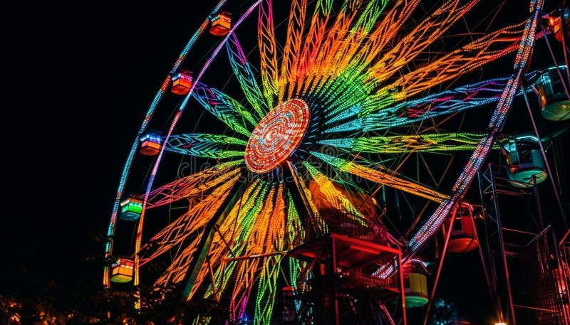 Vibrant Colors Spinning in Illuminated Amusement Park Ride Generated by ...