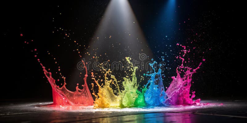 Vibrant Colors Splash in Artistic Display Under Dramatic Lighting ...