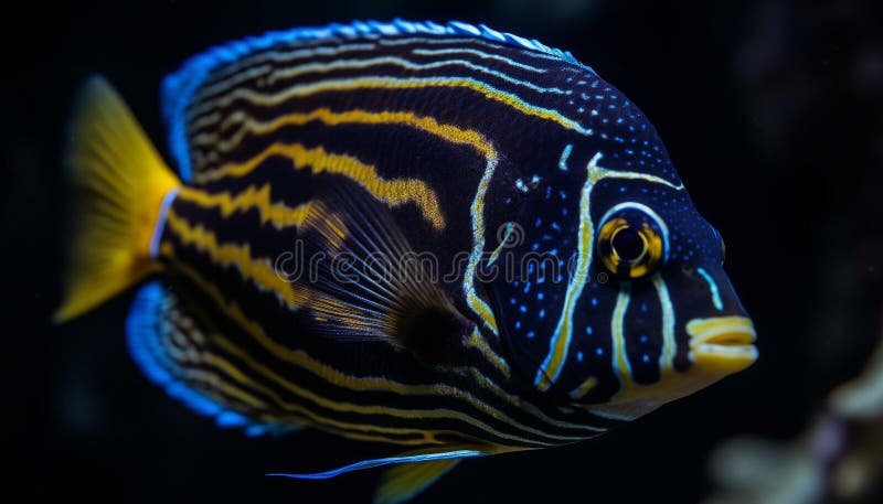 Vibrant Colors of Striped Rabbit Fish in Natural Coral Reef Generated ...