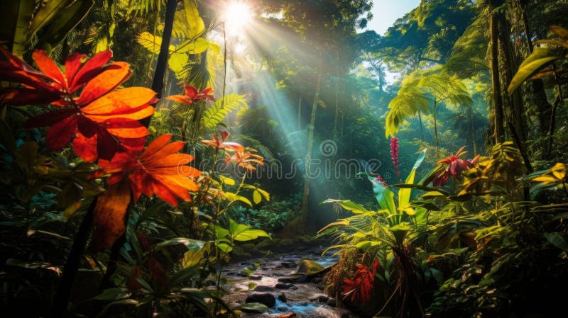 The Vibrant Colors of a Tropical Rainforest Stock Photo - Image of ...