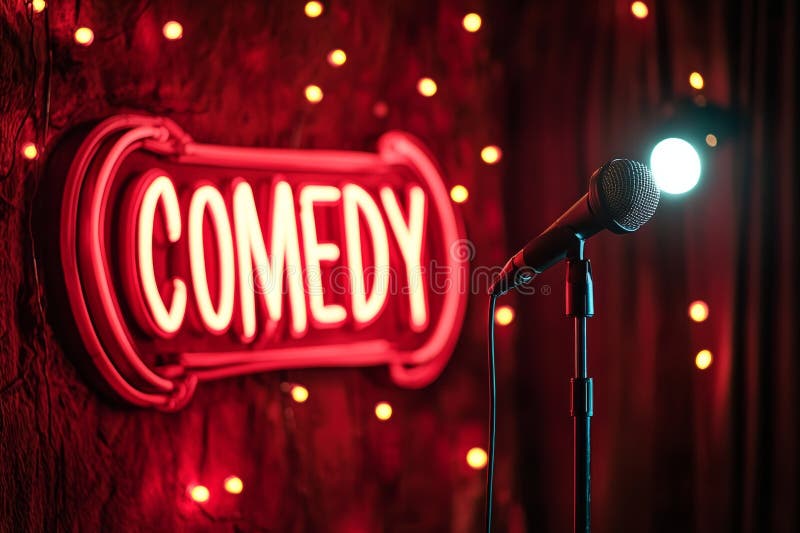 A Vibrant Comedy Stage Featuring a Spotlight, Microphone, and an ...